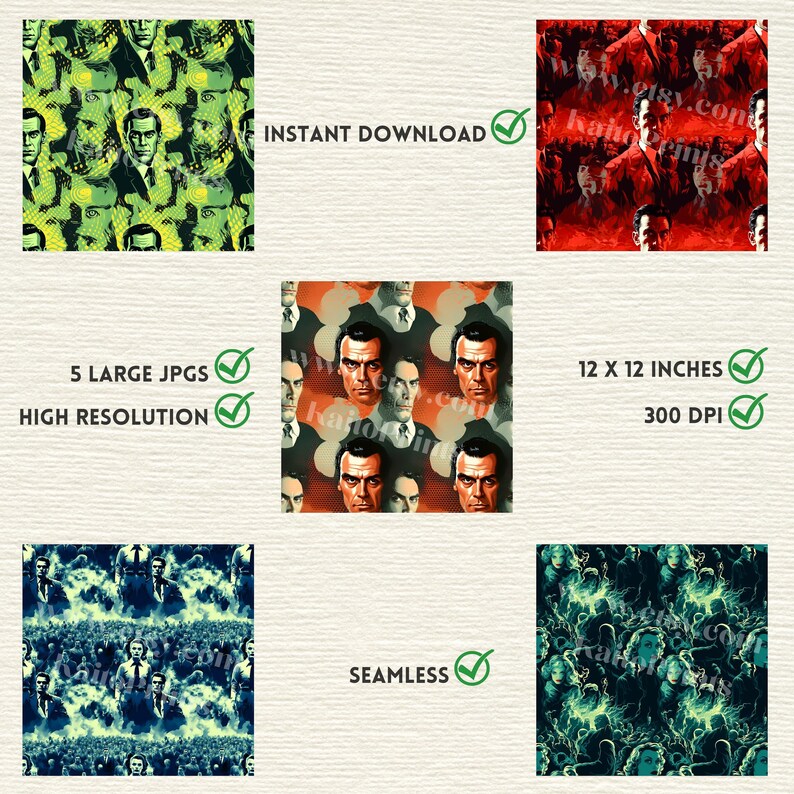 Pulp Horror Patterns, Horror Movie Patterns, Spooky Halloween Patterns ...
