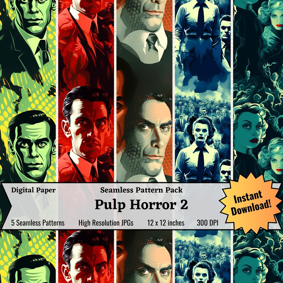 Pulp Horror Patterns, Horror Movie Patterns, Spooky Halloween Patterns ...