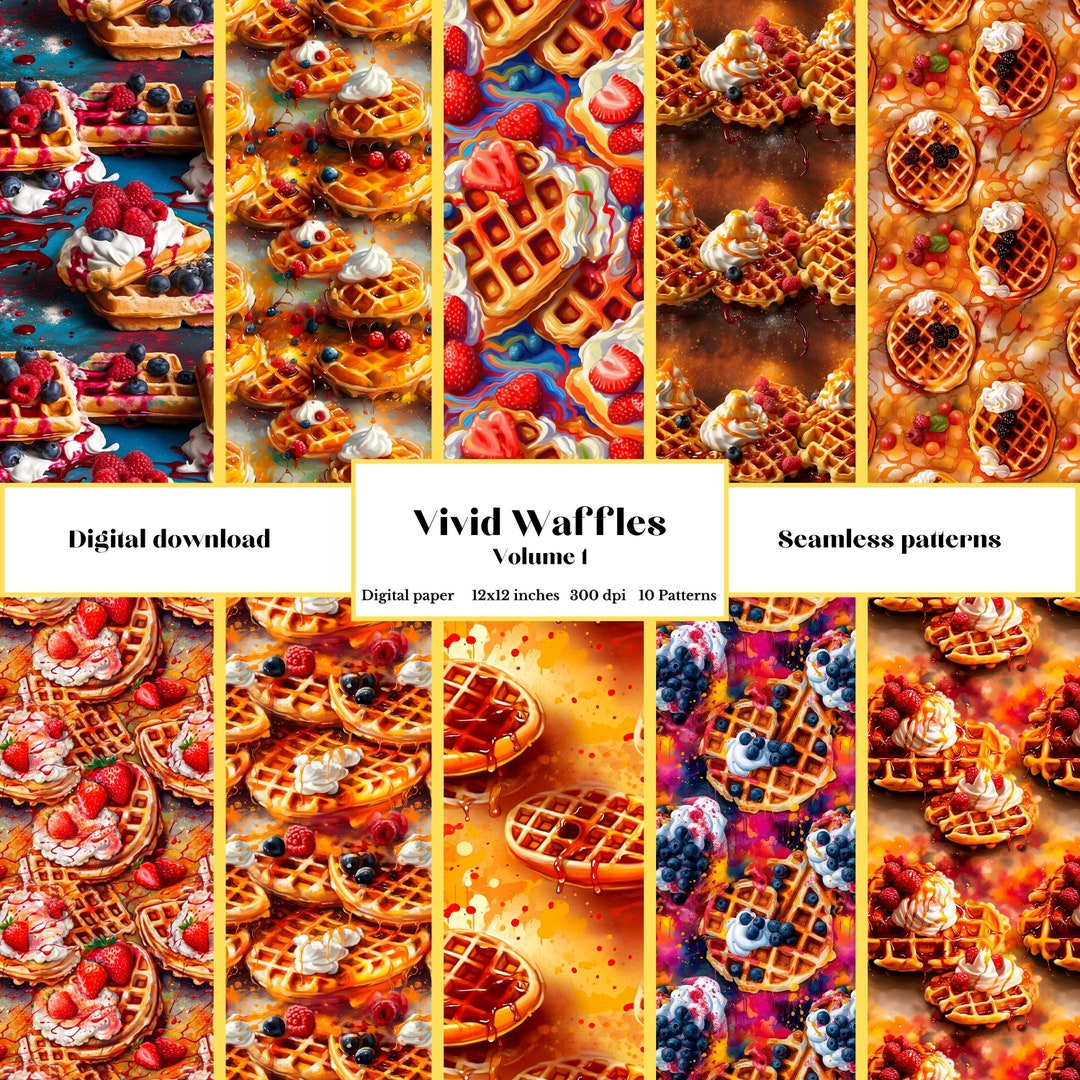 Vivid Waffles Digital Paper, Seamless Waffle Patterns, Sweets Seamless ...