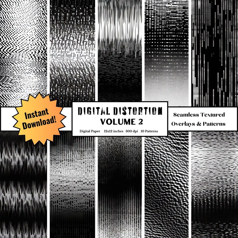 Digital Distortion Digital Paper, Seamless Grunge Patterns, Distortion ...