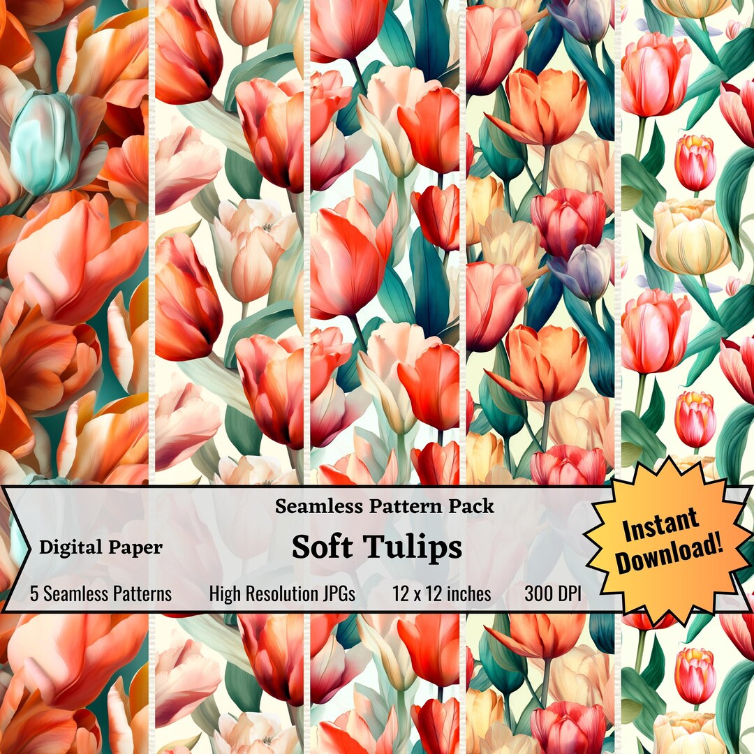 Seamless Tulip Digital Paper, Seamless Tulip Pattern, Tulip Wedding ...