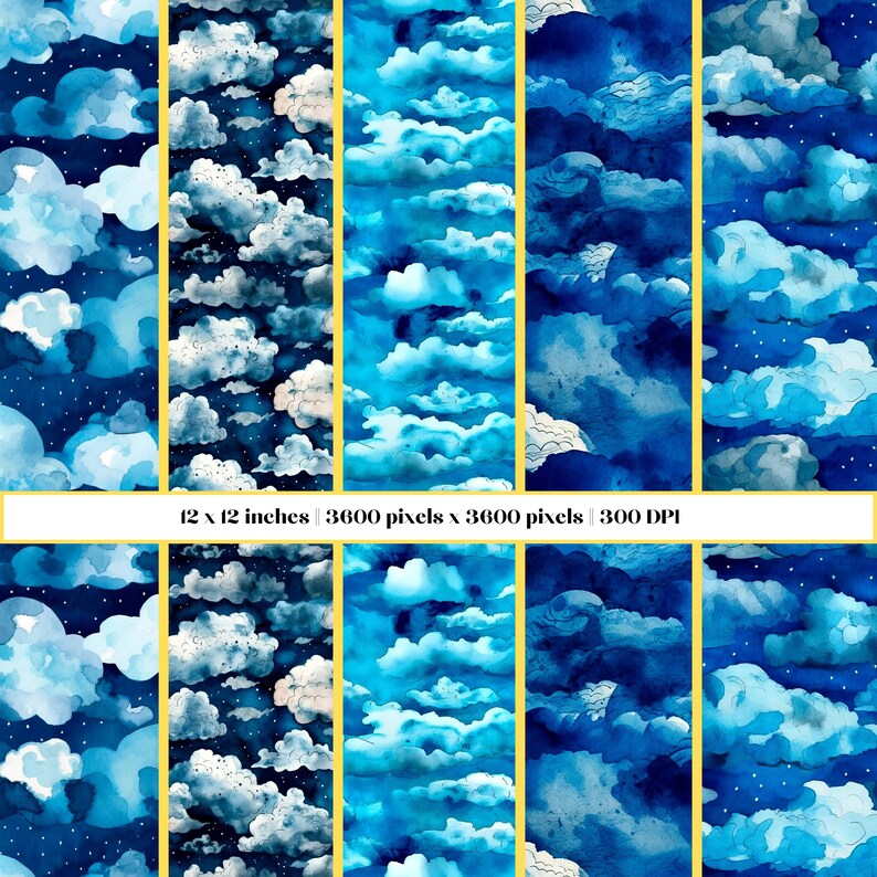Watercolor Clouds Digital Paper Seamless Clouds Pattern - Etsy