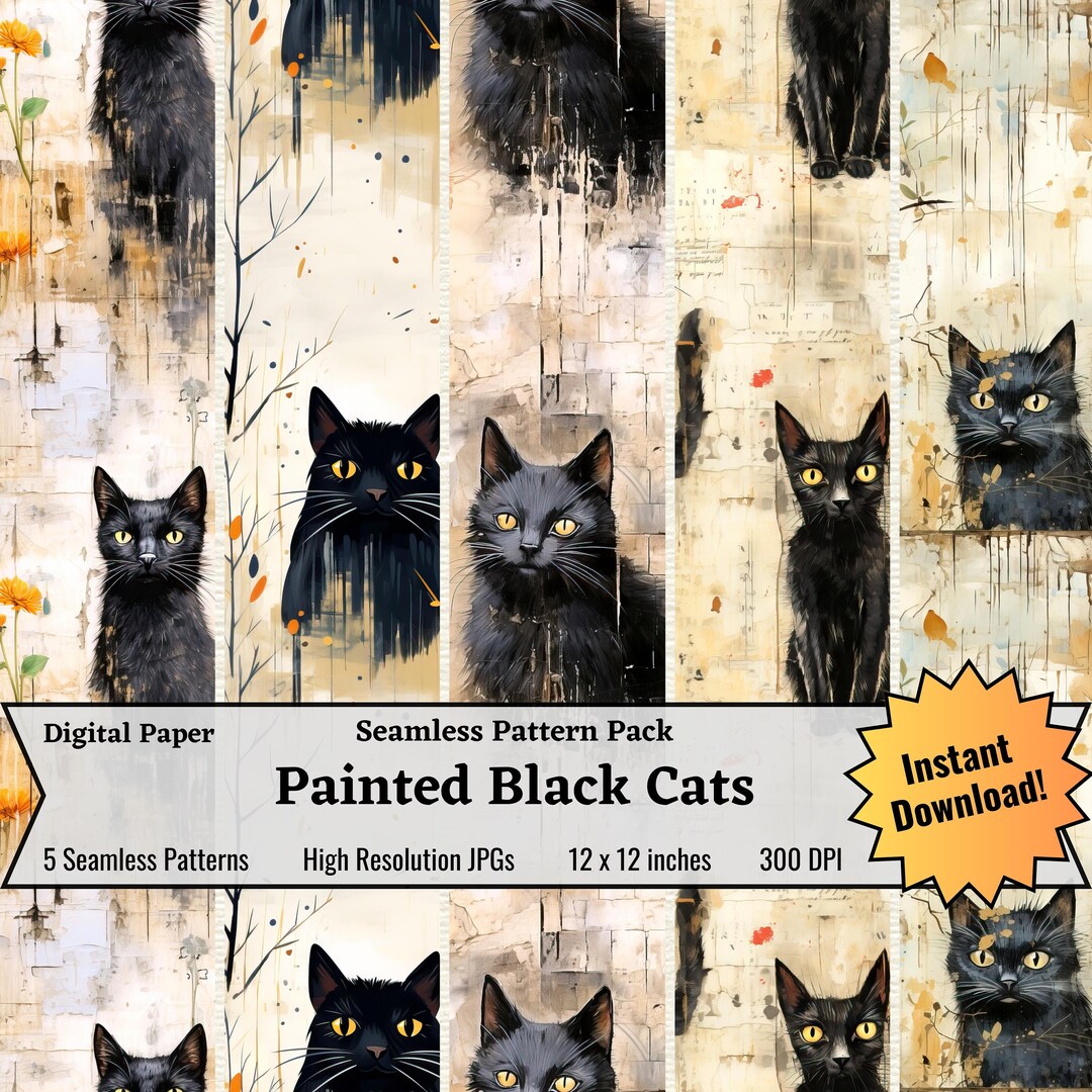 Painted Black Cat Patterns, Vintage Cat Patterns, Pretty Black Cat ...
