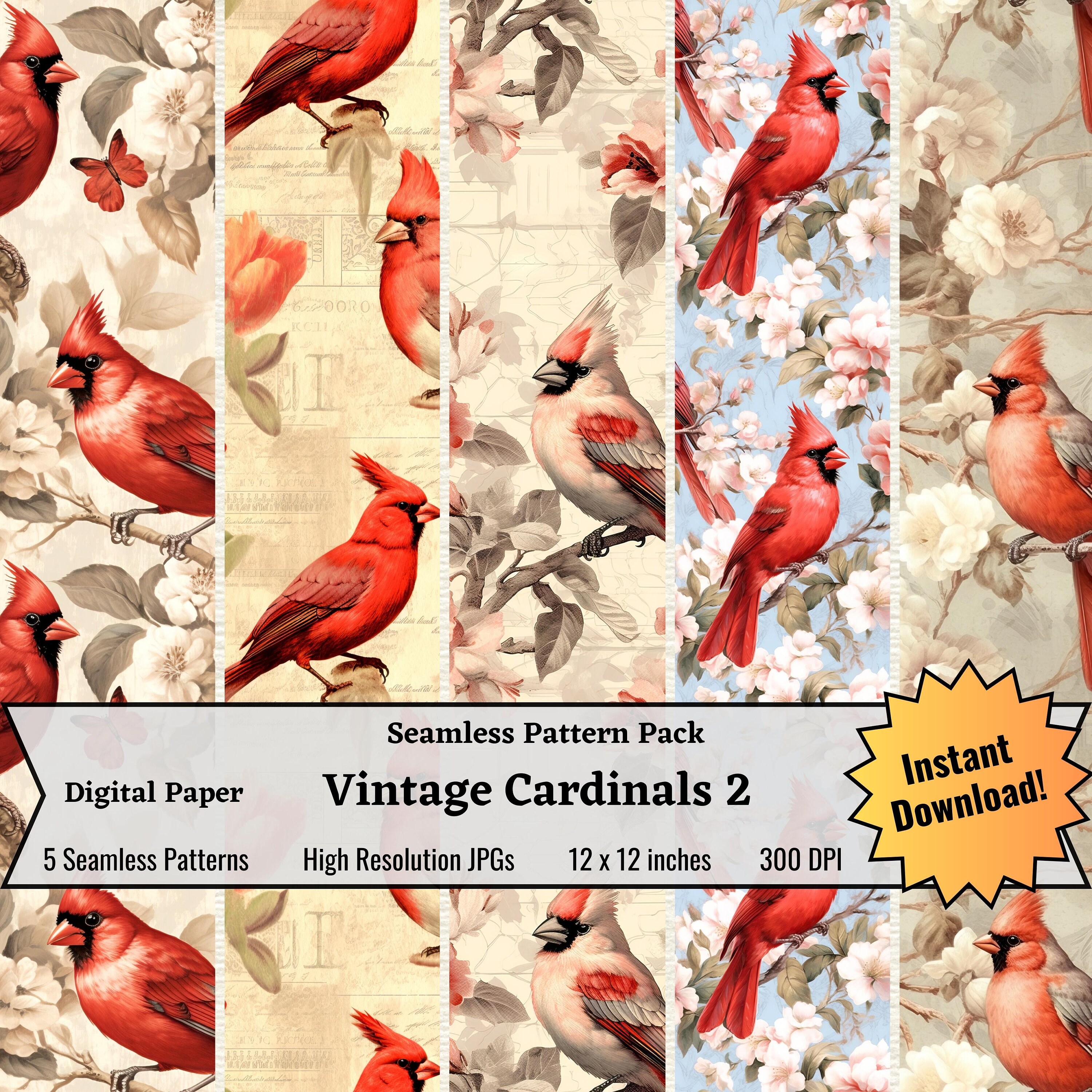 Vintage Chic Cardinal Patterns Seamless Chic Patterns - Etsy