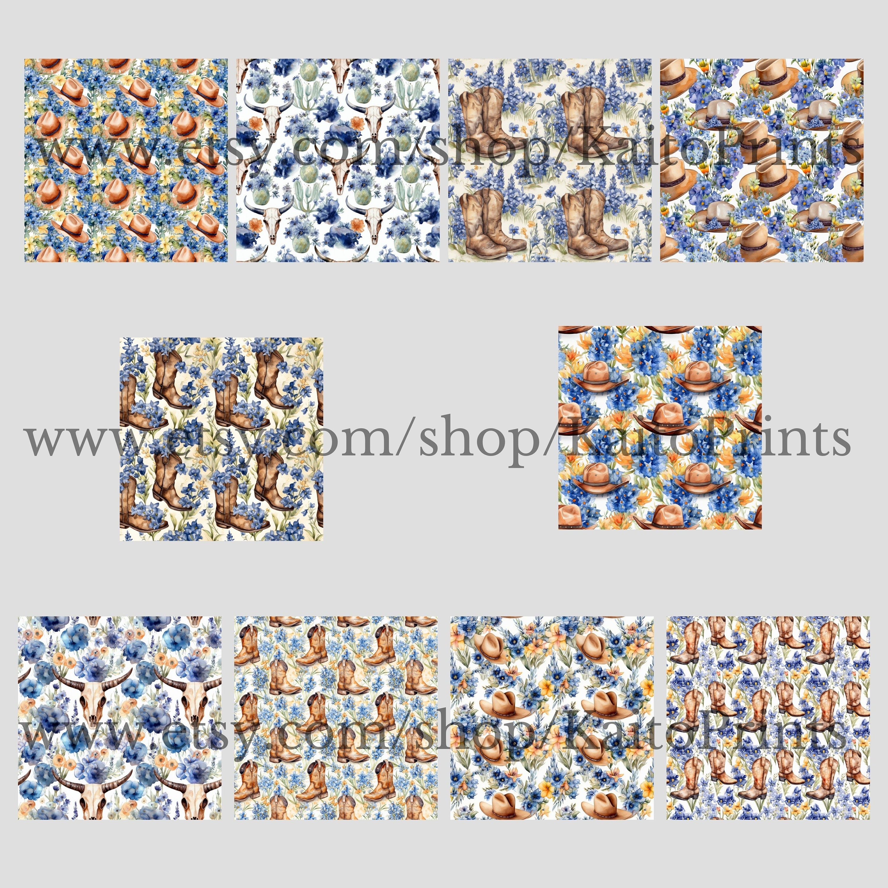Texas Bluebonnets Pattern, Seamless Western Pattern, Cowboy Seamless ...