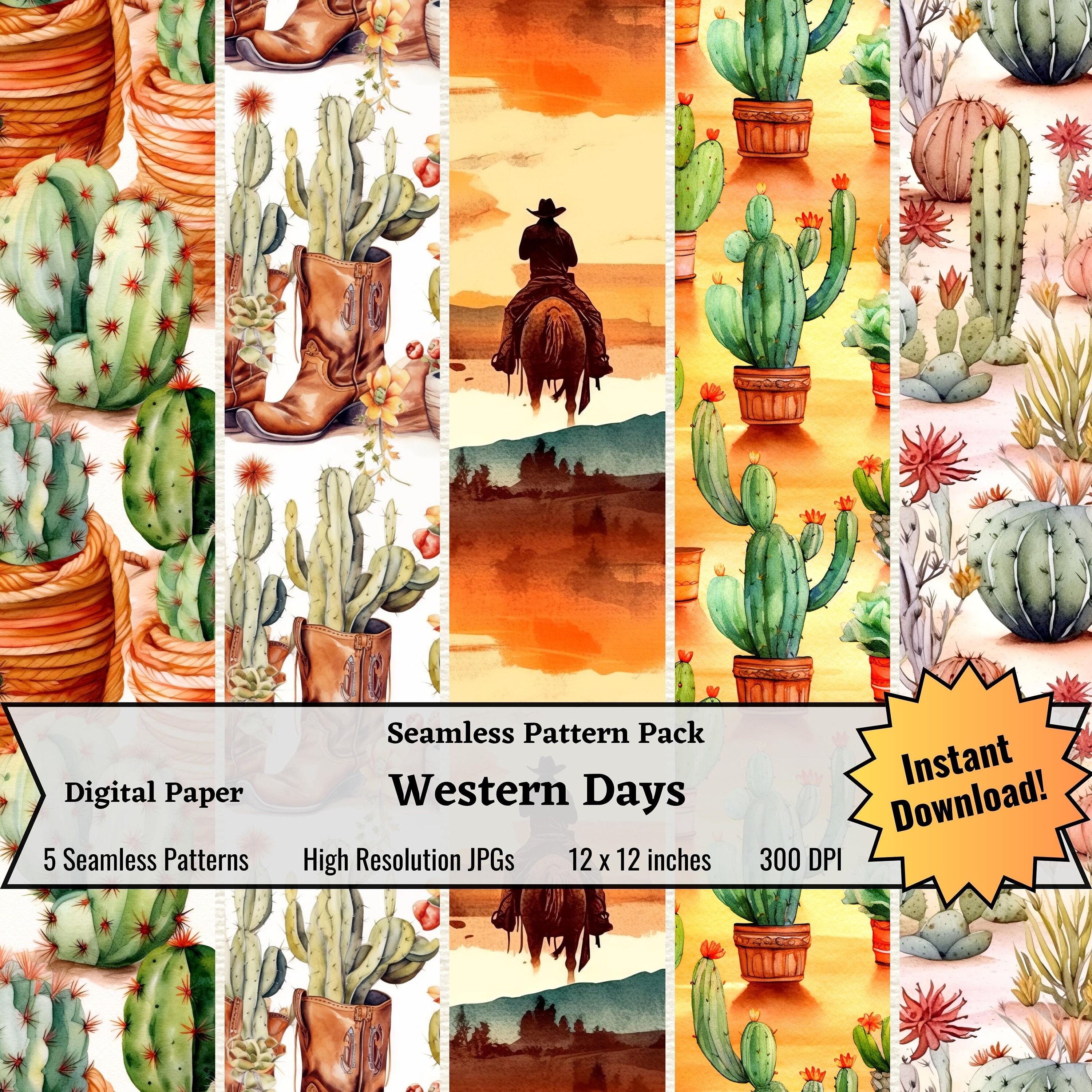 Cowboy Digital Paper Seamless Cowboy Patterns Wild West - Etsy