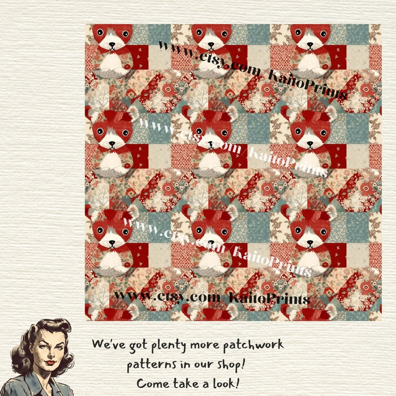 Red Panda Patchwork Digital Paper, Patchwork Red Pandas Pattern, Red ...