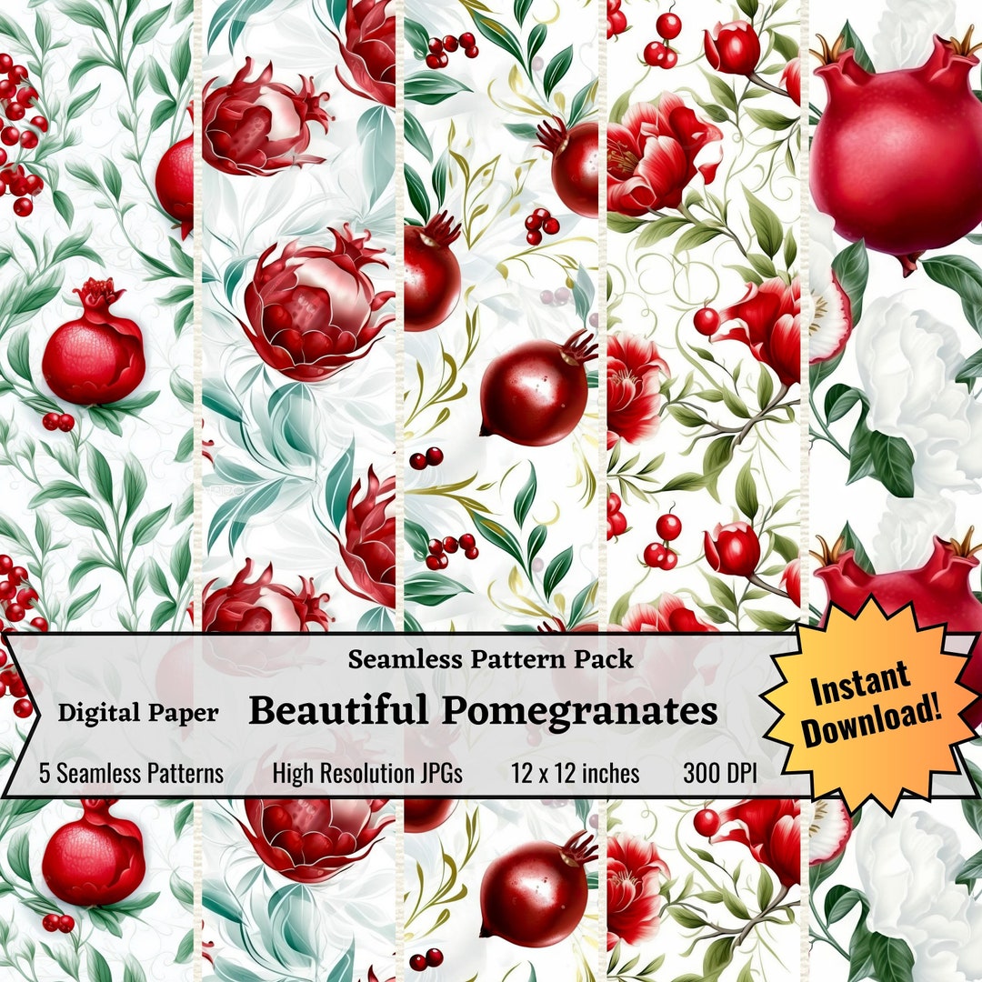 Beautiful Pomegranate Patterns, Lovely Pomegranate Digital Paper ...