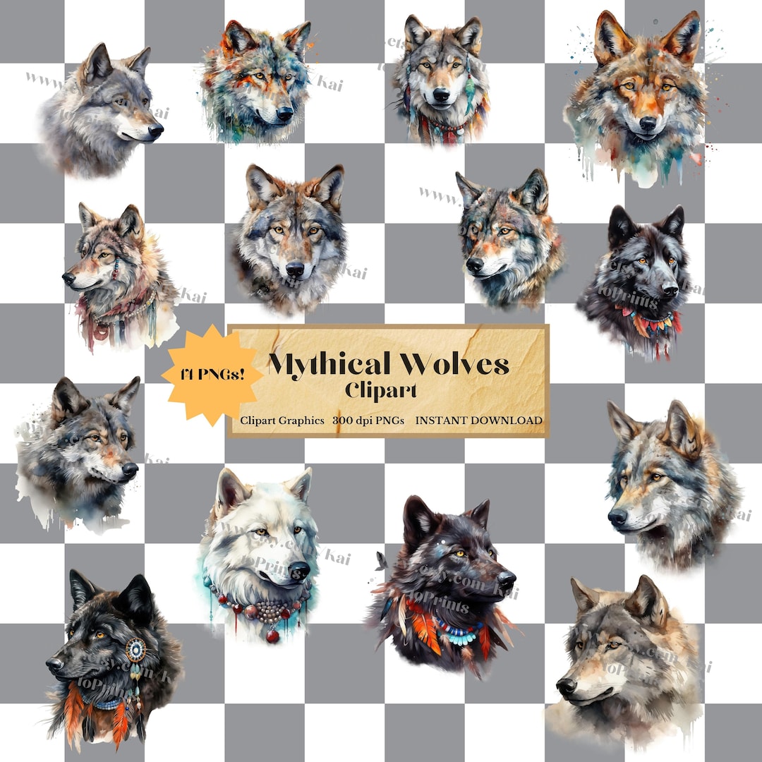 Mythical Wolves Clipart, Fantasy Wolf Digital Art, Wild West Clipart ...