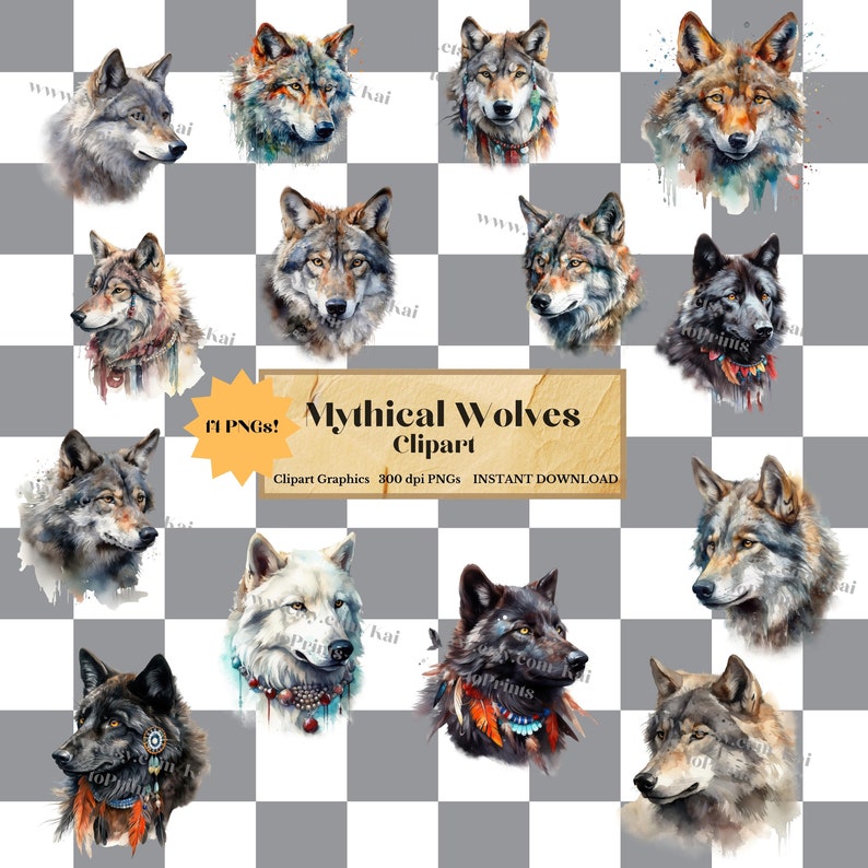 Mythical Wolves Clipart Fantasy Wolf Digital Art Wild West - Etsy