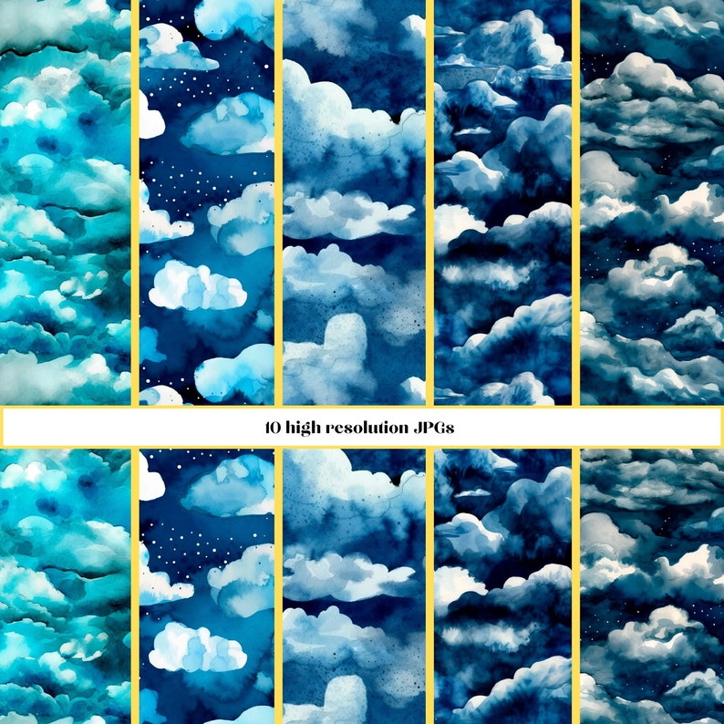 Watercolor Clouds Digital Paper Seamless Clouds Pattern - Etsy
