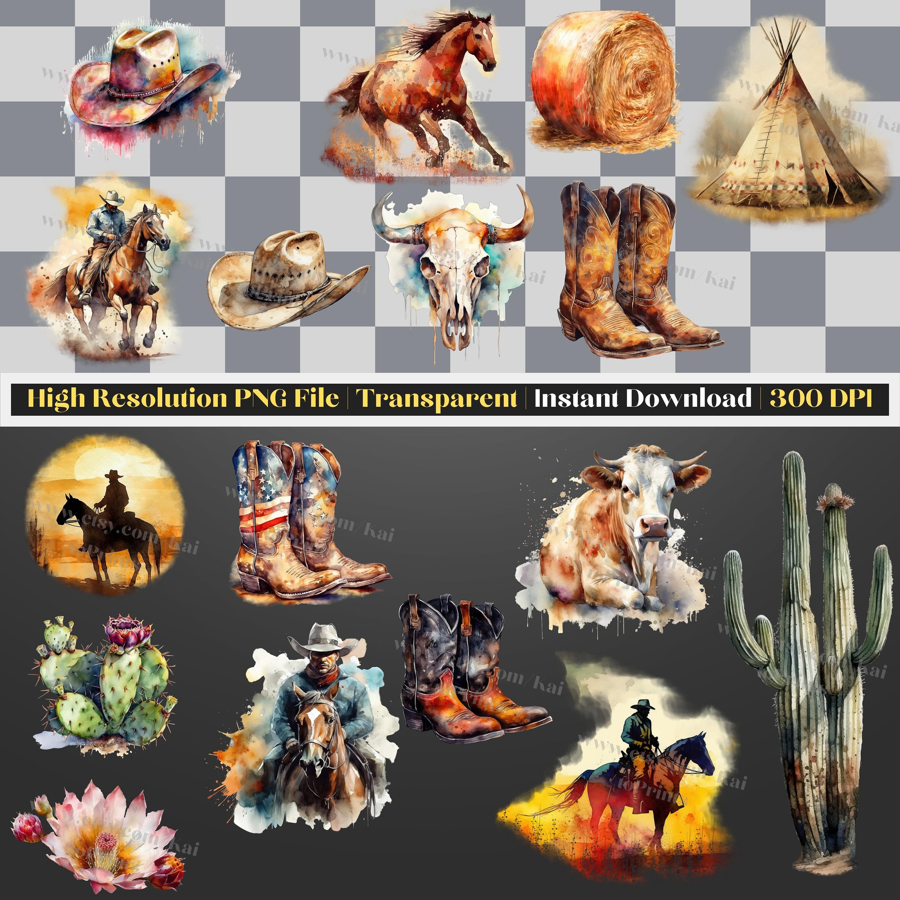 American Western Clipart, Cowboy Clipart, Texan Clipart, Wild West ...