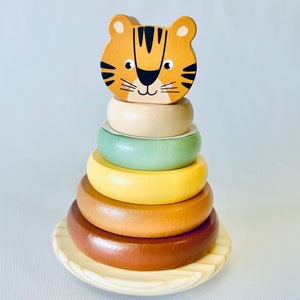 Wooden Stacking Tower Tiger, Montessori Toys, Toddler Toy for Fine ...