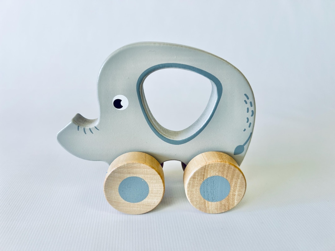 Wooden Elephant Pull Along Toy Encourage Walking, Build Gross Motor ...