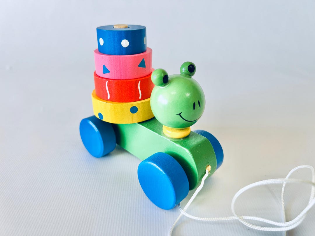 Wooden Frog Pull Toy With Stacking Rings | Montessori Toddler Toy ...