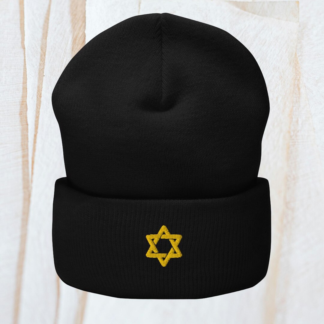 Gold Star of David Embroidered Cuffed Winter Hat, Jewish Holiday Gift ...