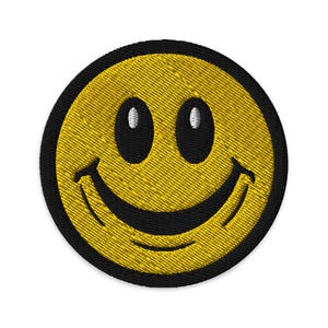 Smile Face Black Yellow Iconic Retro Vintage Circle Embroidered Patch ...