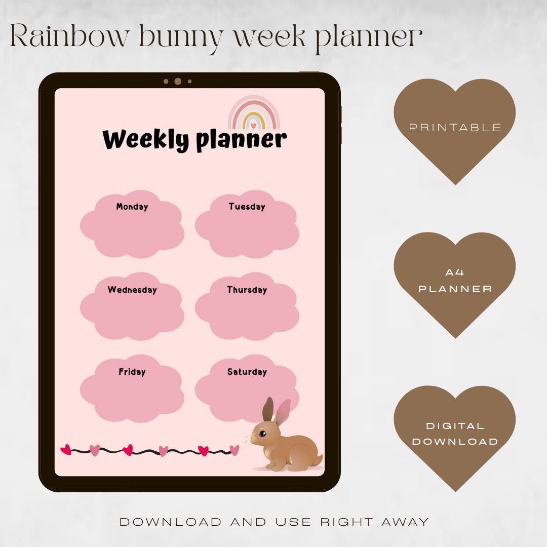 Printable Weekly Planner, Rainbow Bunny Daily Planner, Homeschool ...
