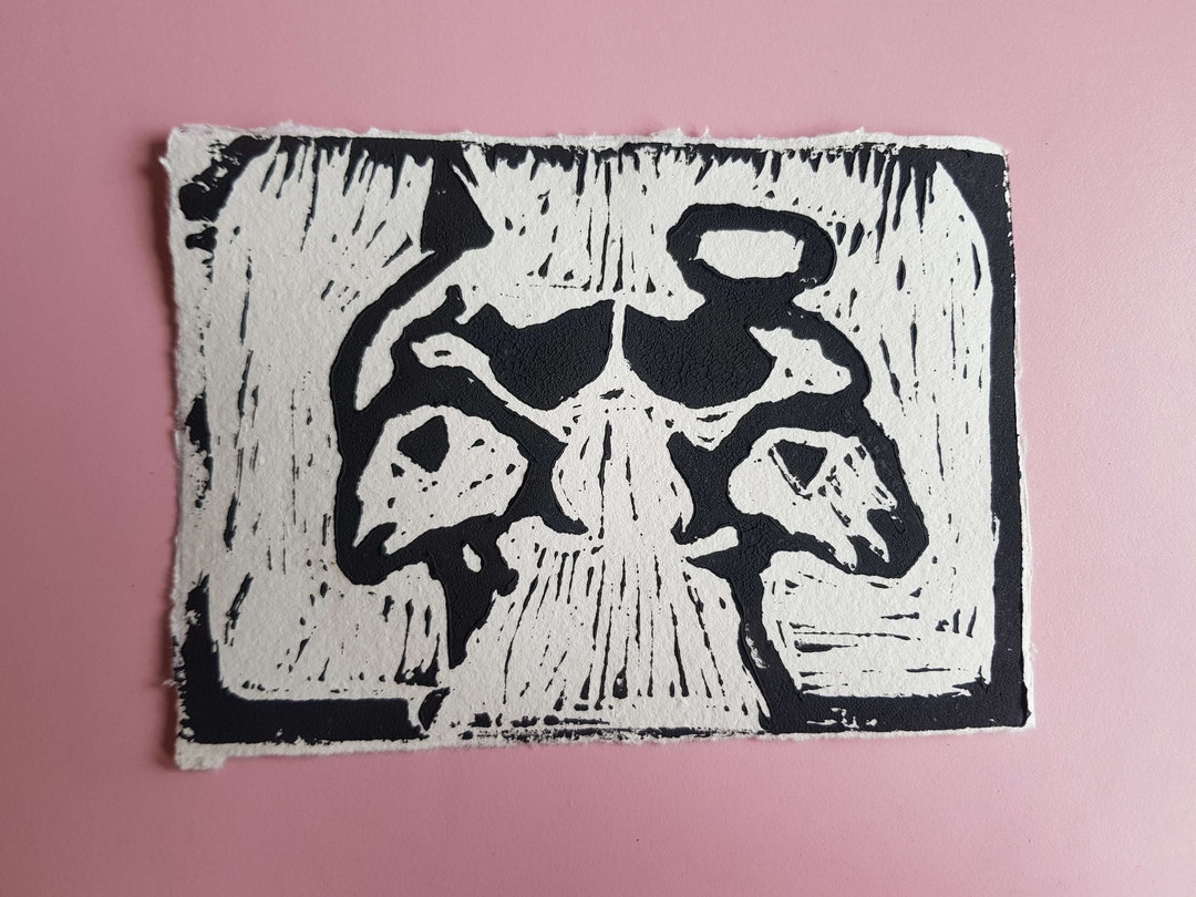 Two-headed Angel and Devil Lamb Lino Print - Etsy