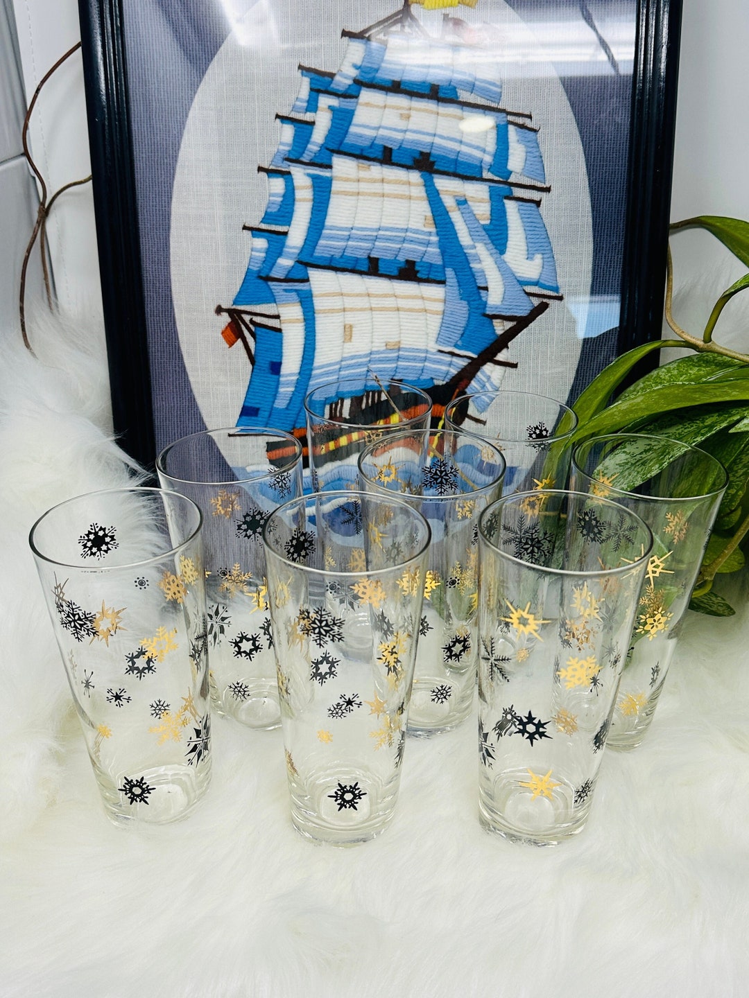 Vintage Federal Glass Atomic Snowflake Highball Glasses Set of 8 Black ...