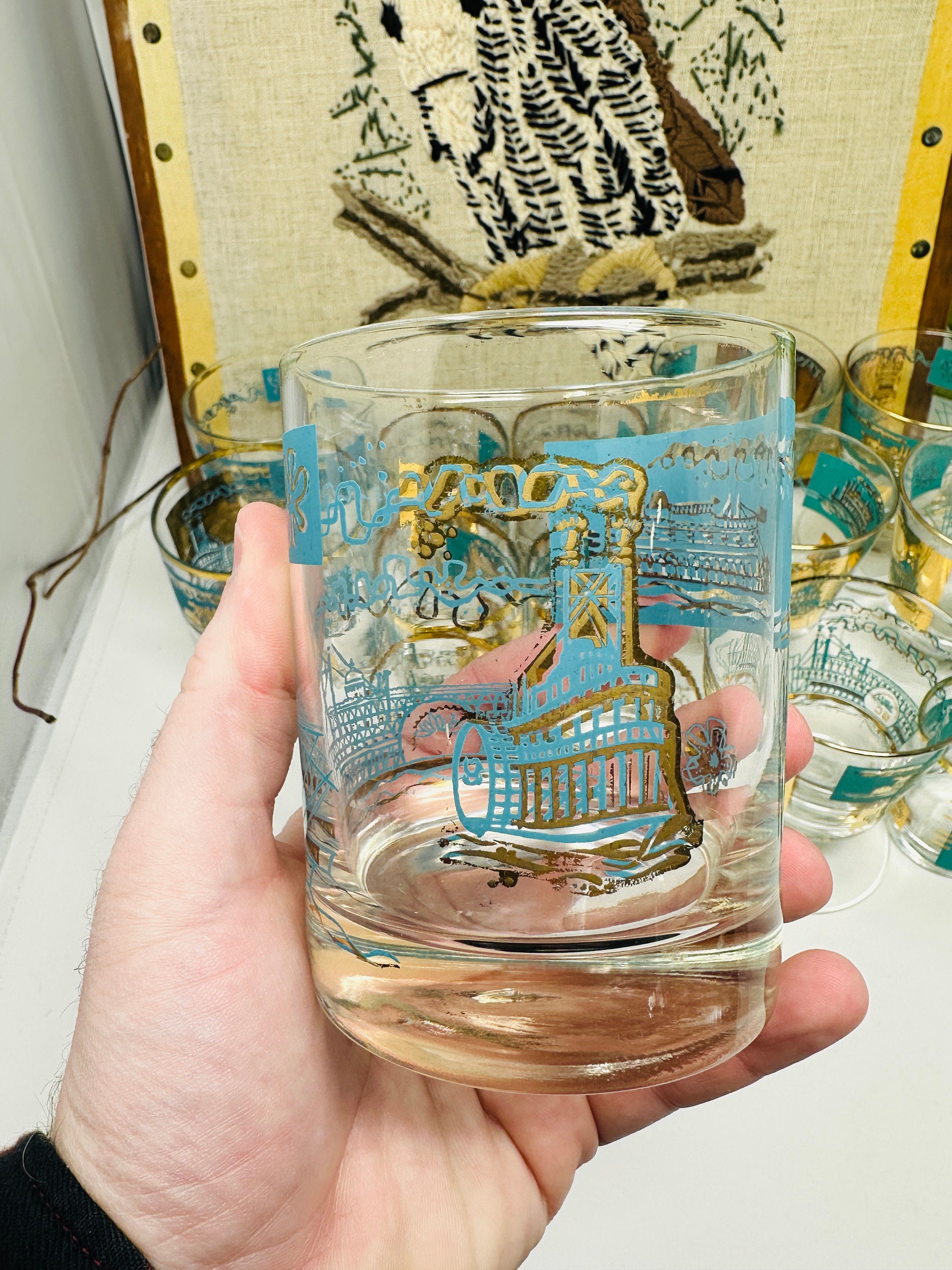Vintage Libbey Steamboat Glasses - Turquoise and Gold - 1960's - Etsy
