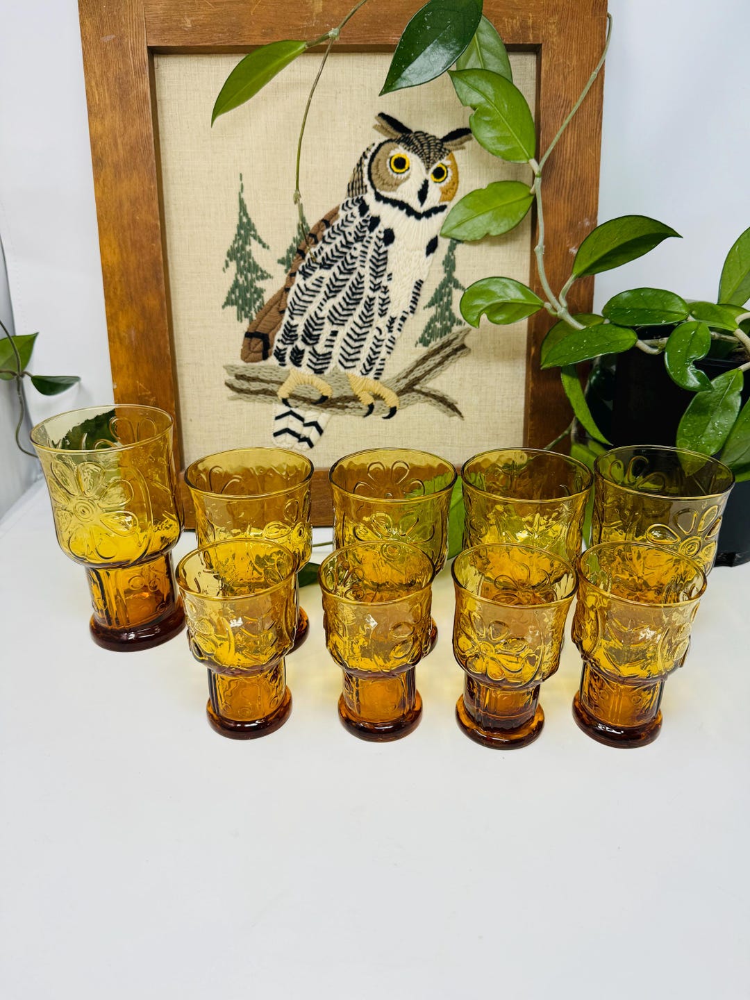 Vintage Libbey Glass Amber Daisy Gold Country Garden Pattern - Various ...