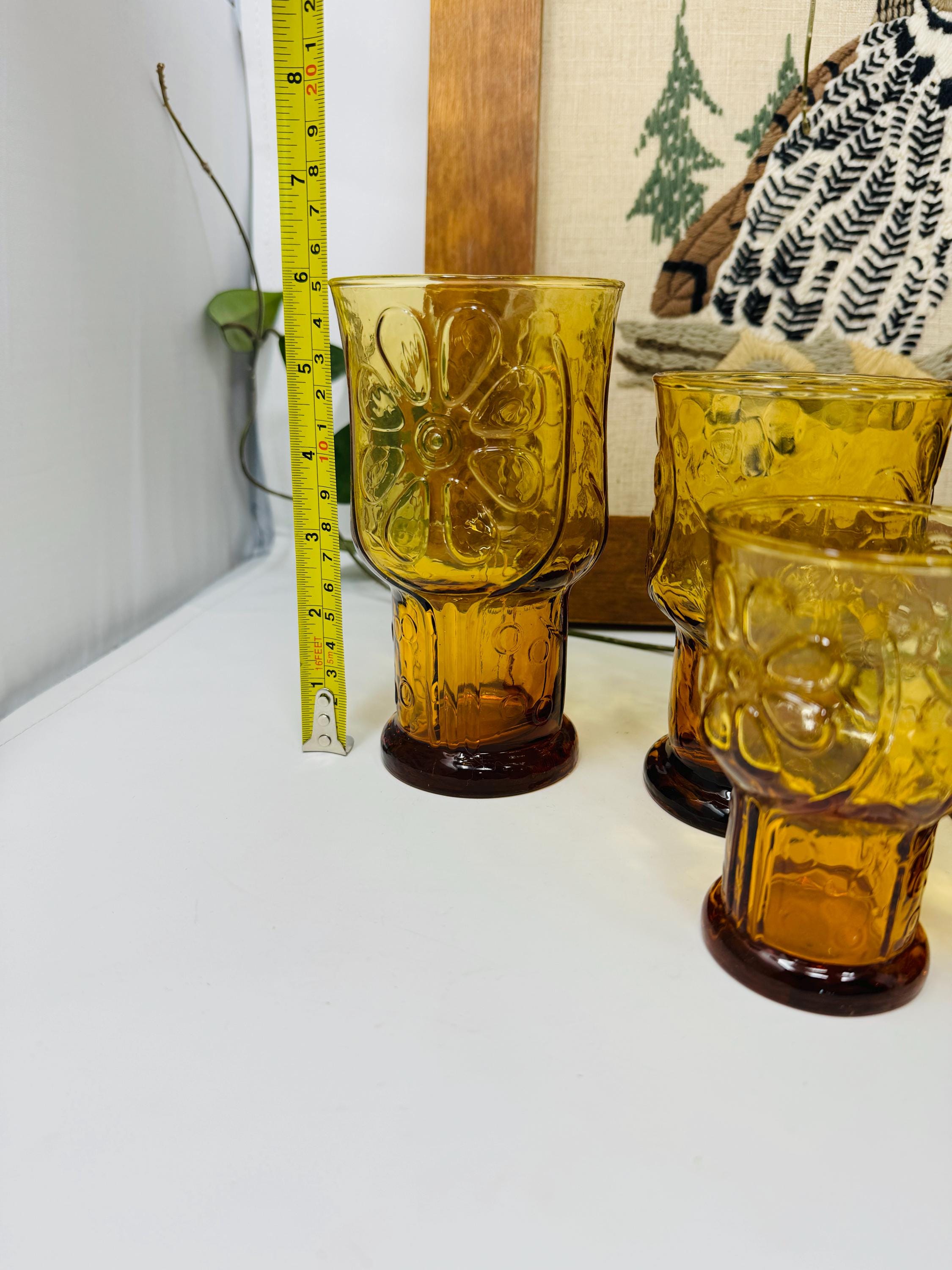 Vintage Libbey Glass Amber Daisy Gold Country Garden Pattern - Various ...