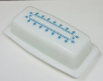 Pyrex Butter Dish Amish Butter Print Butterprint Turquoise Blue Vintage ...