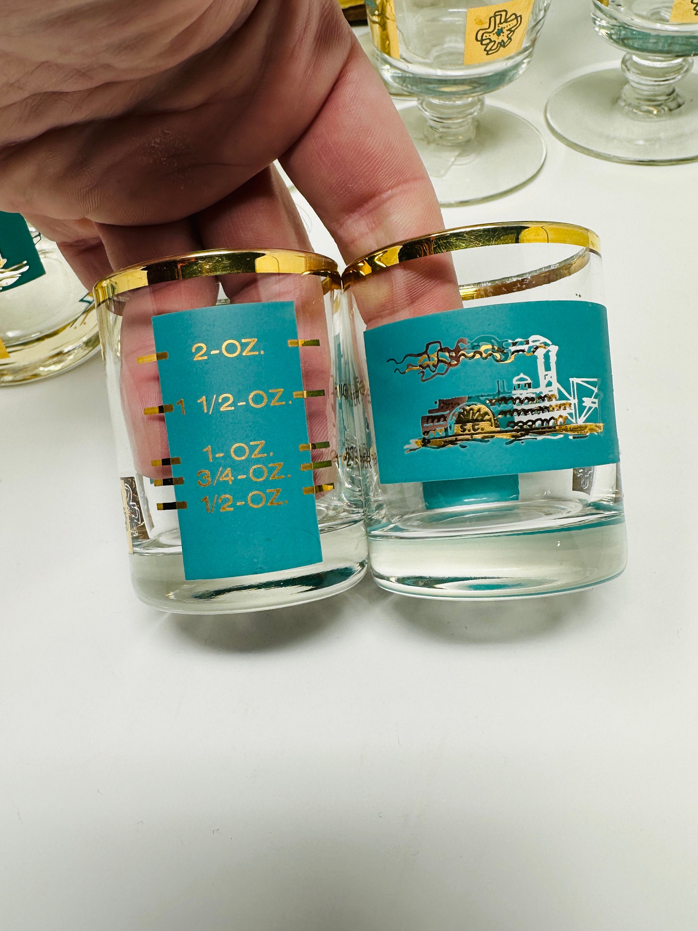 Vintage Libbey Steamboat Glasses - Turquoise and Gold - 1960's - Etsy