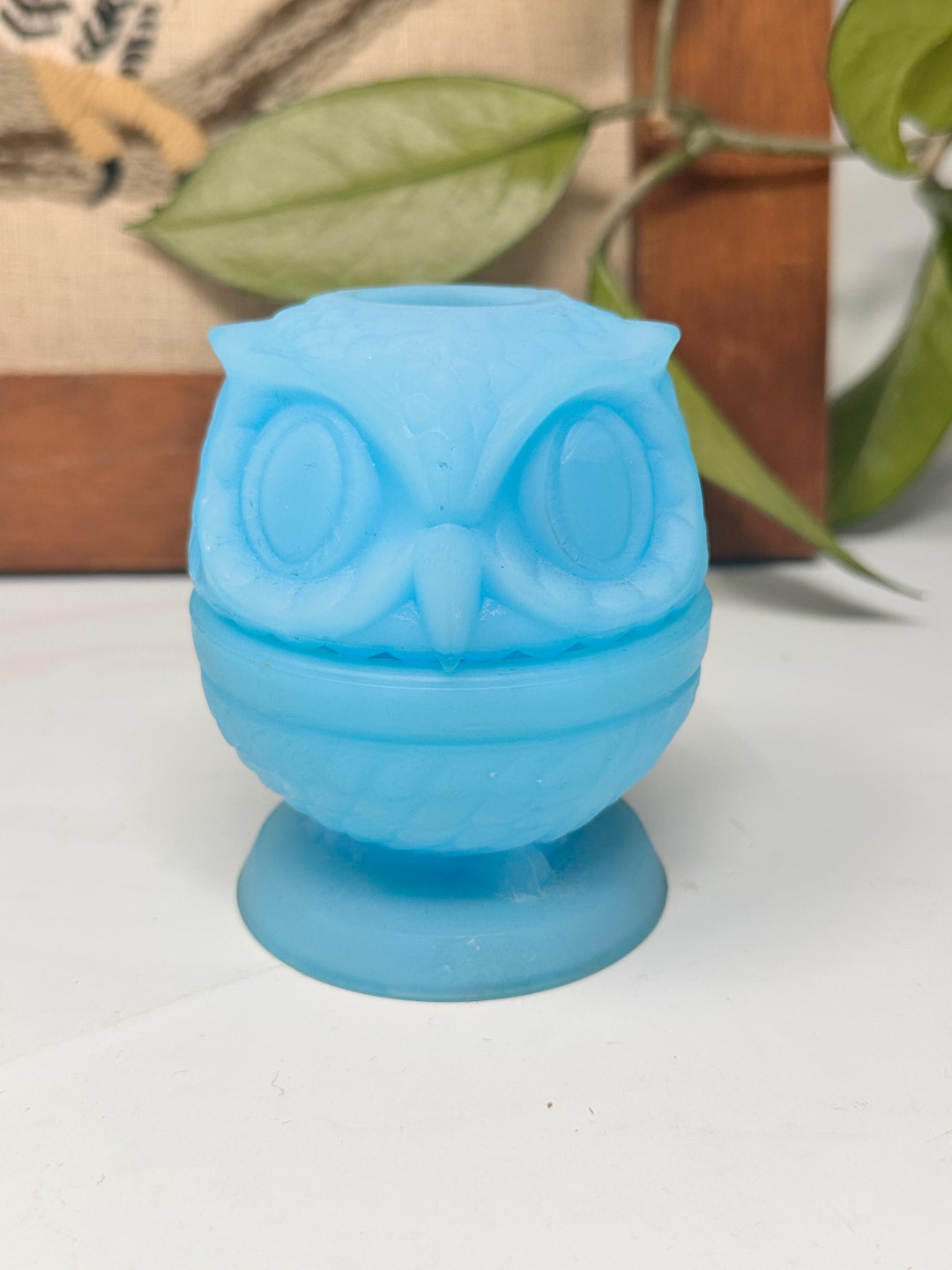 Blue Satin Fenton Owl Fairy Lamp - Blue Delphite Fairy Light | Candle ...