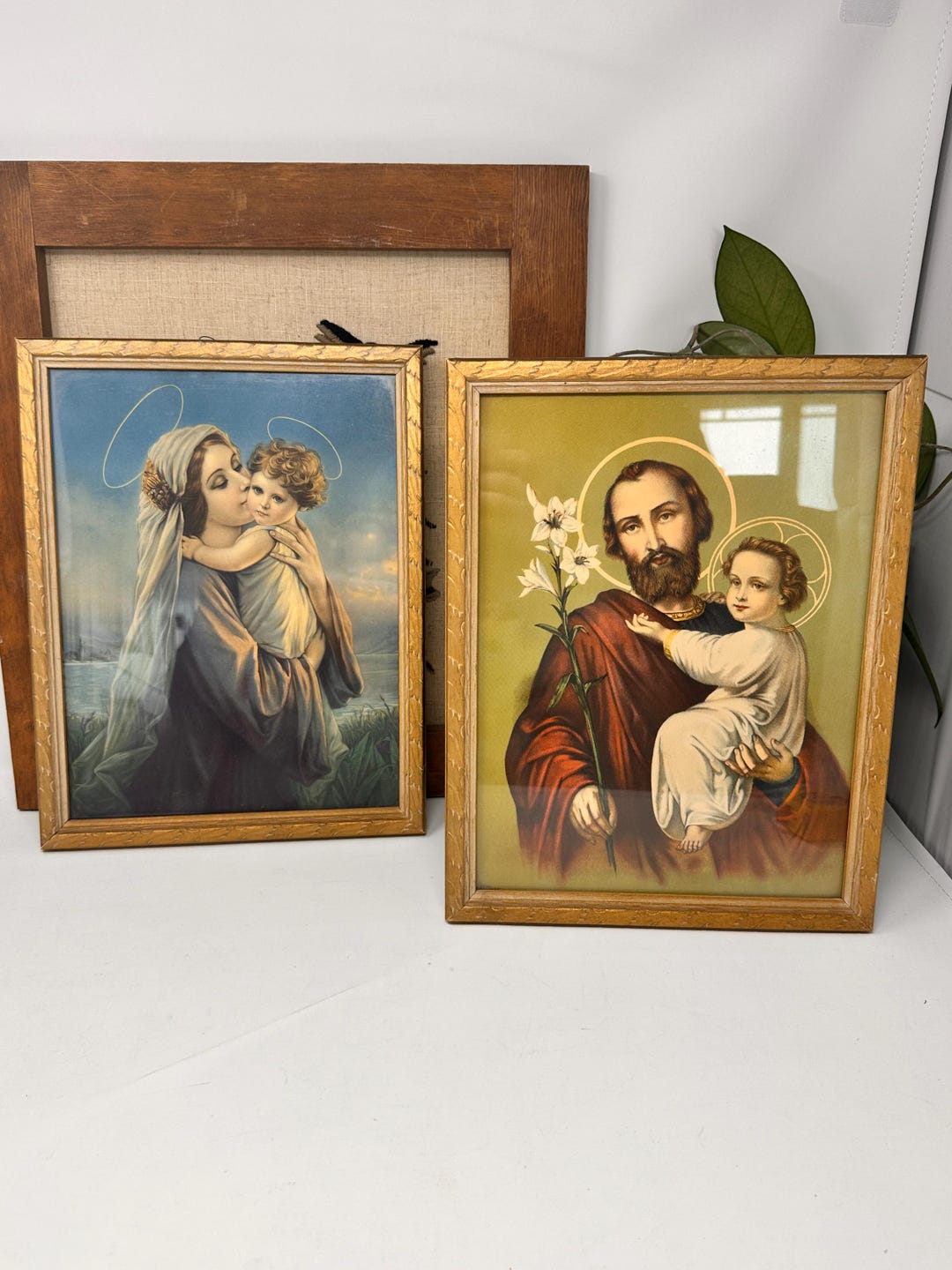 Vintage Framed Religious Prints: Saint Joseph & Virgin Mary, 1940s Gold ...