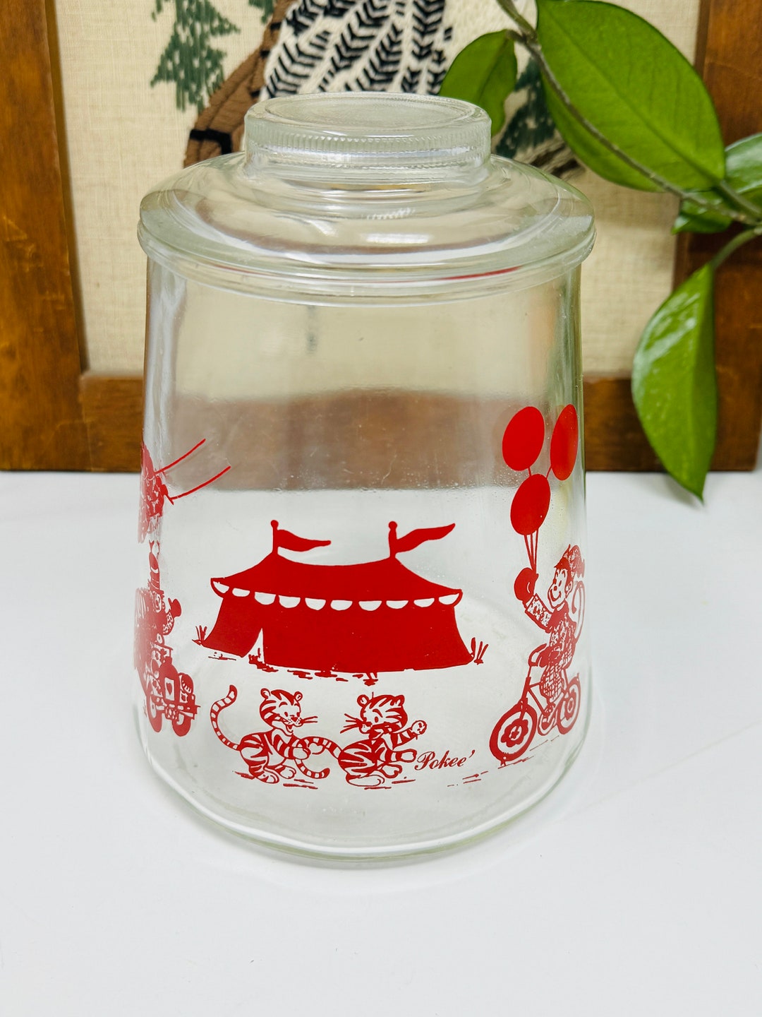 Vintage 50s Pokee Cookie Jar Red Circus Clown on Bicycle Animals - Etsy