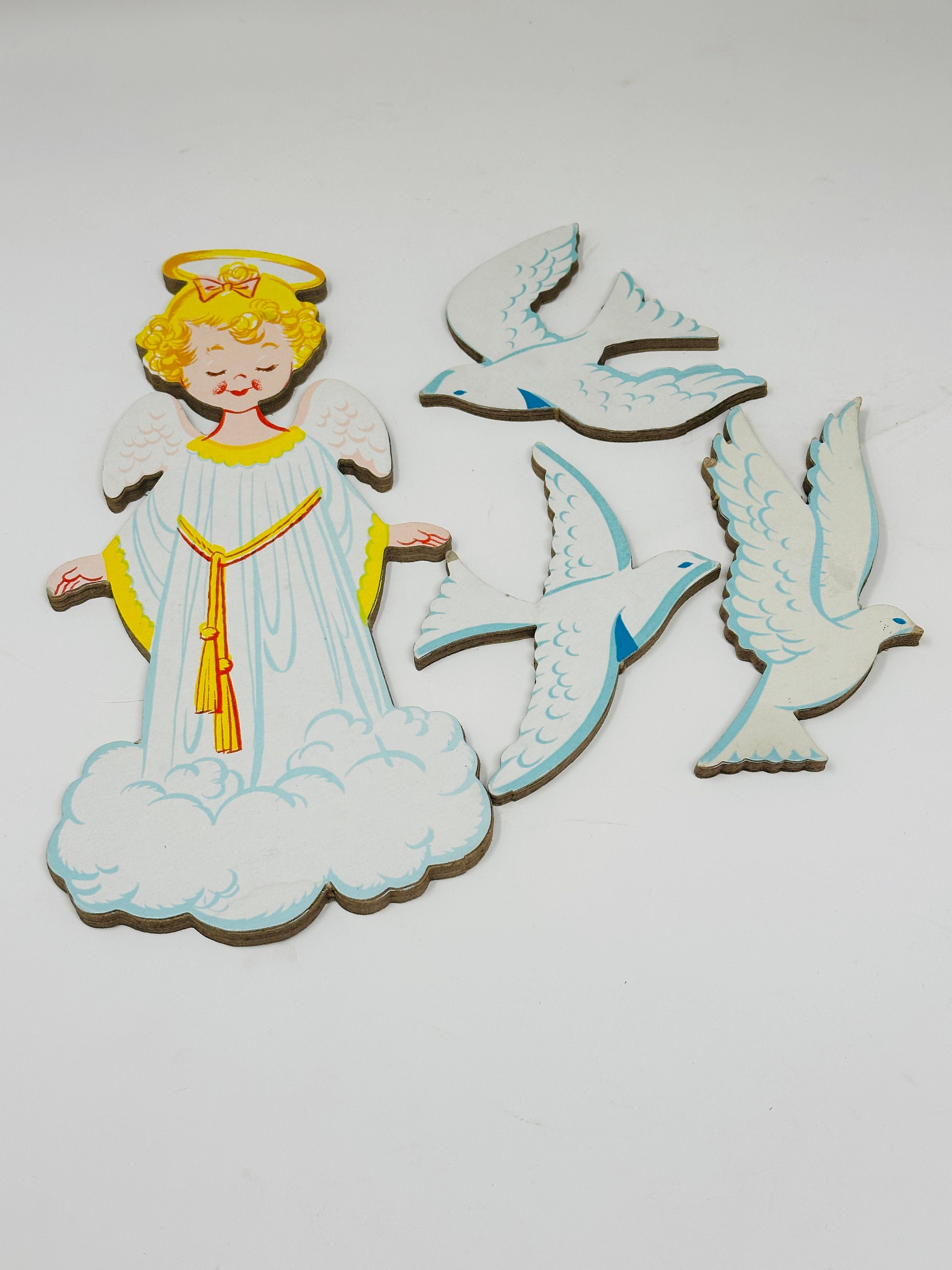 1958 Dolly Toy Co Angel and Doves Wooden Wall Decoration - Etsy
