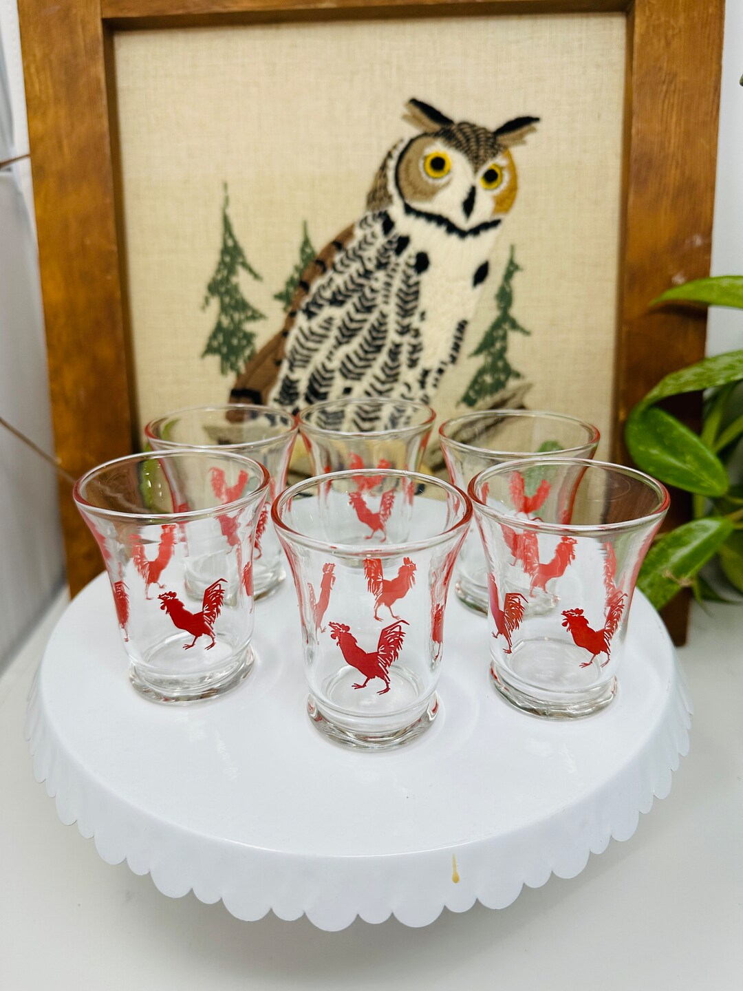 Vintage Red Rooster Glasses - Libbey Glassware - 1950's - 3 Inch - Set ...