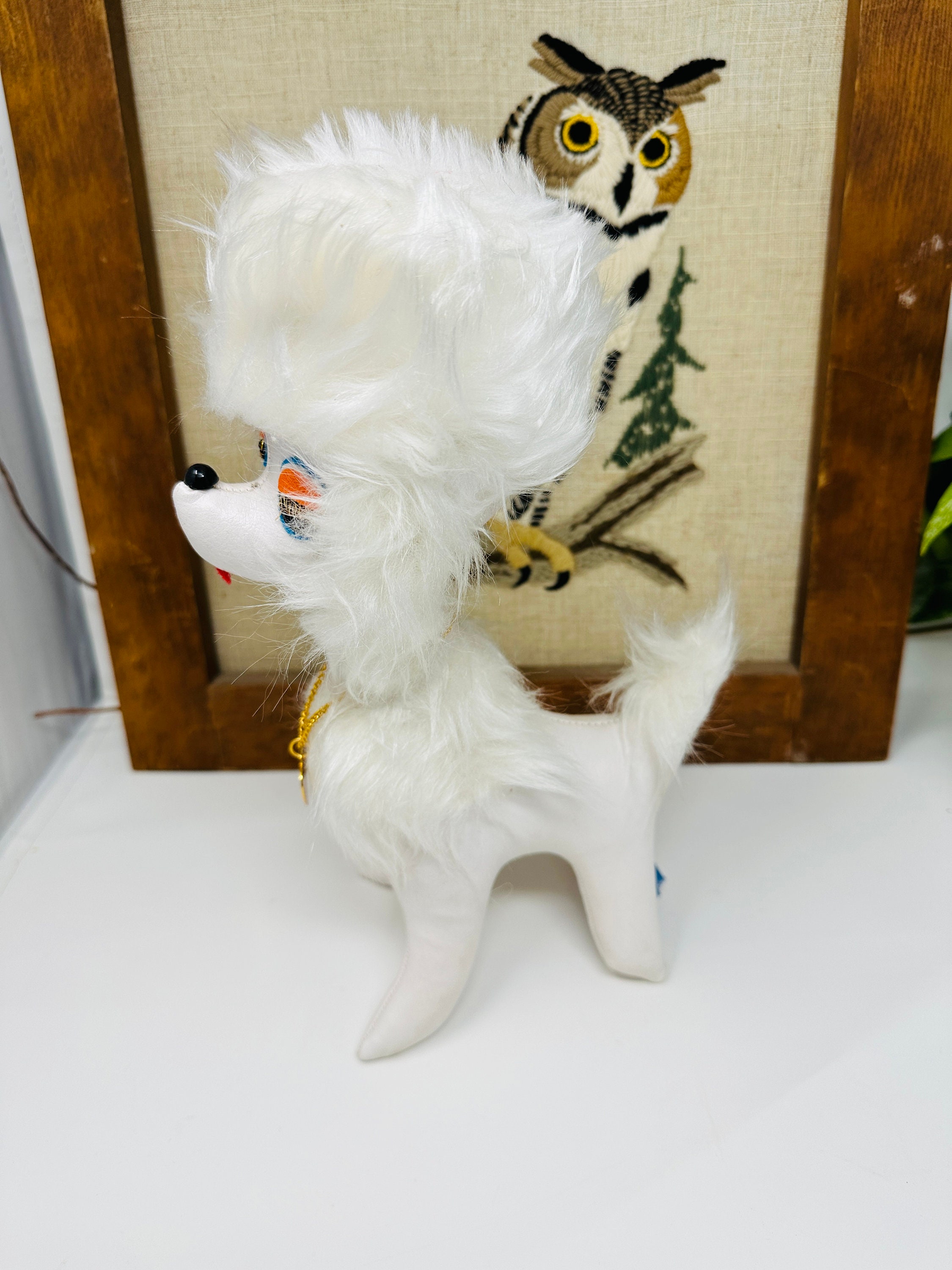 MCM Leather White Dog Plush Stuffed Animal Poodle W/ Chain - Galoob ...