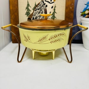 Rare PYREX 595 Copper Yellow Casserole, Mid Century Wheat Design ...