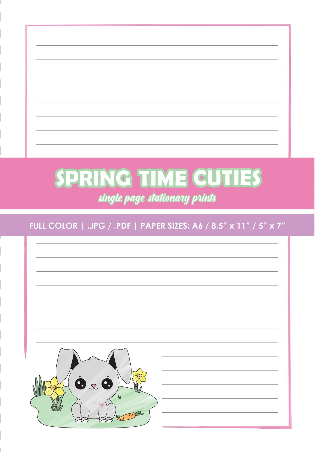 Spring Time Cuties Bunny Kawaii Stationary Paper Template Kawaii ...