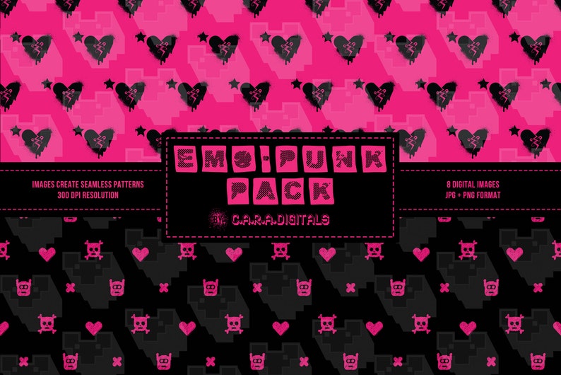Emo-punk Art Digital Papers - Commercial Use - Scrapbook Paper ...