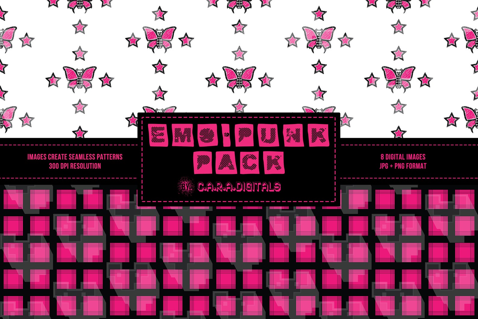 Emo-punk Art Digital Papers Commercial Use Scrapbook Paper Seamless ...