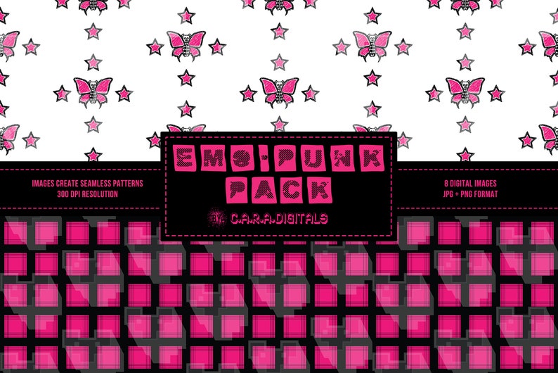 Emo-punk Art Digital Papers Commercial Use Scrapbook Paper Seamless ...