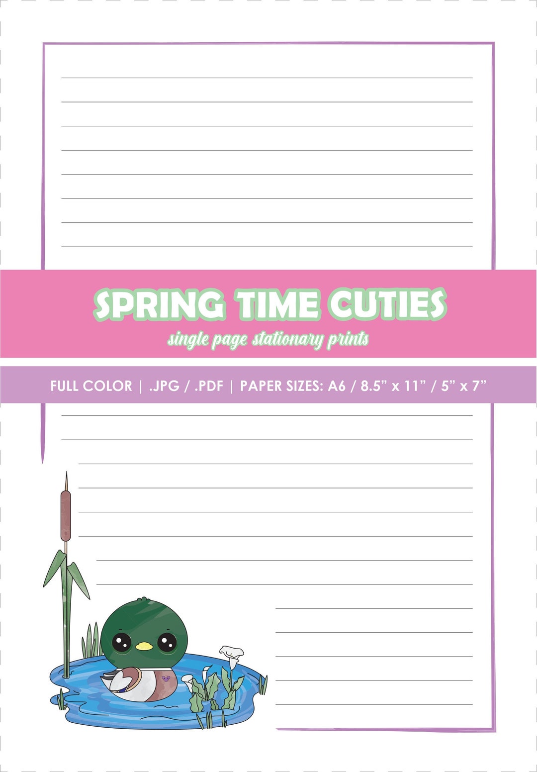 Spring Time Cuties | Duck Kawaii Stationary Paper Template | Kawaii ...