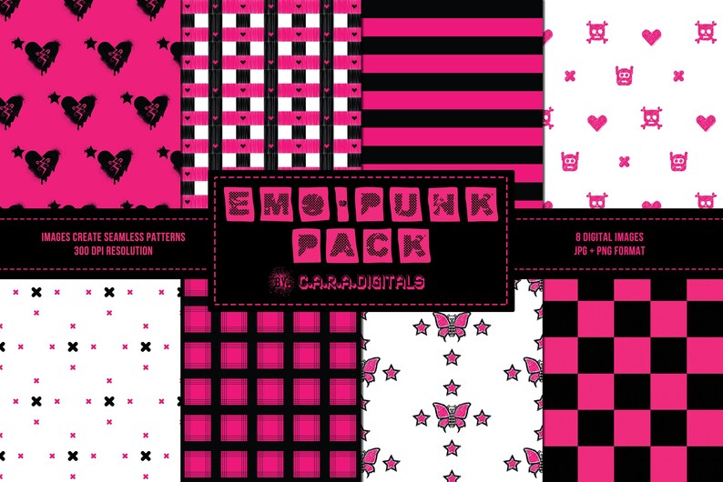 Emo-punk Art Digital Papers - Commercial Use - Scrapbook Paper ...