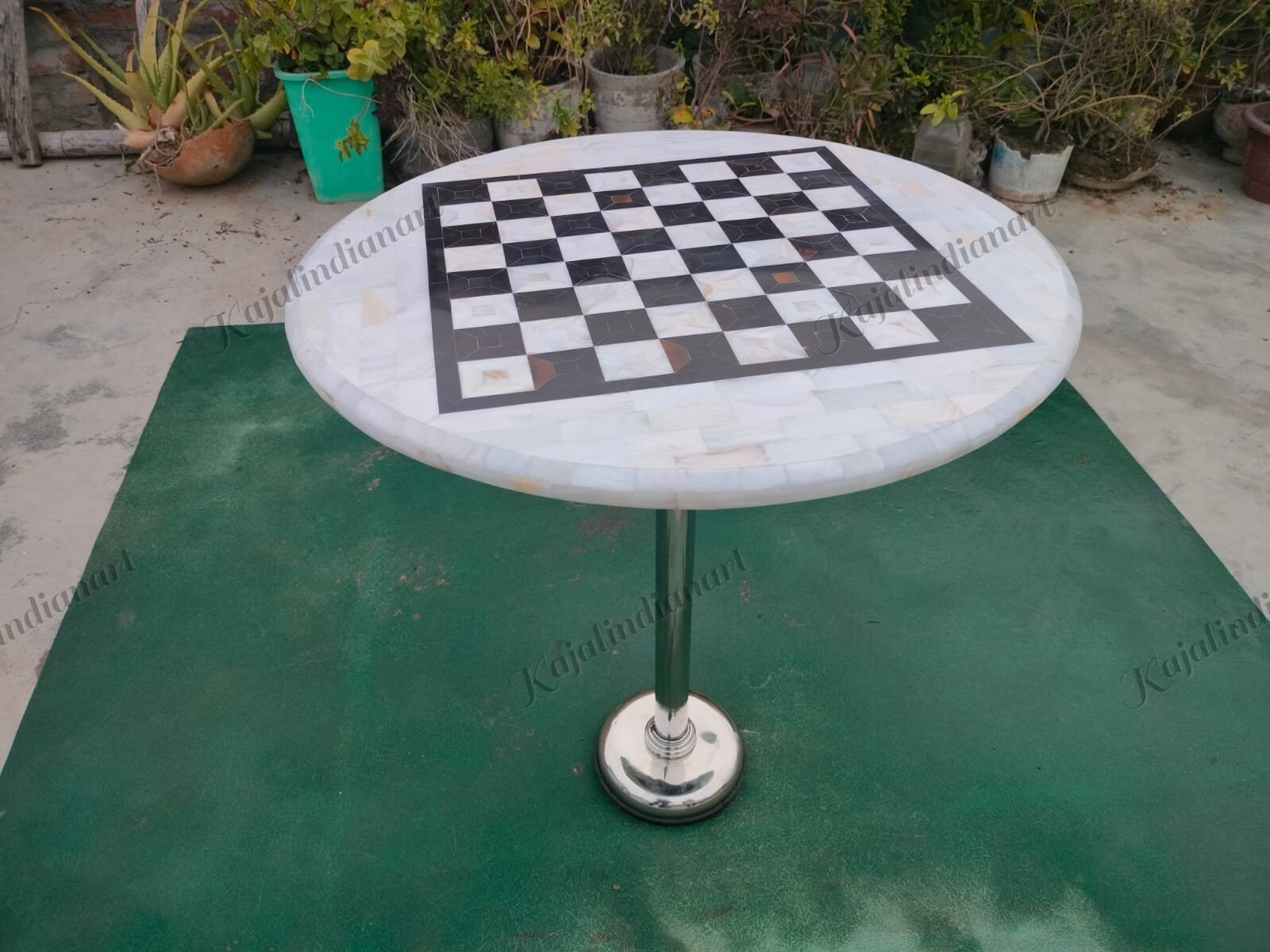 New Round Shape Marble Chess Board Table Top , Black and White Natural ...