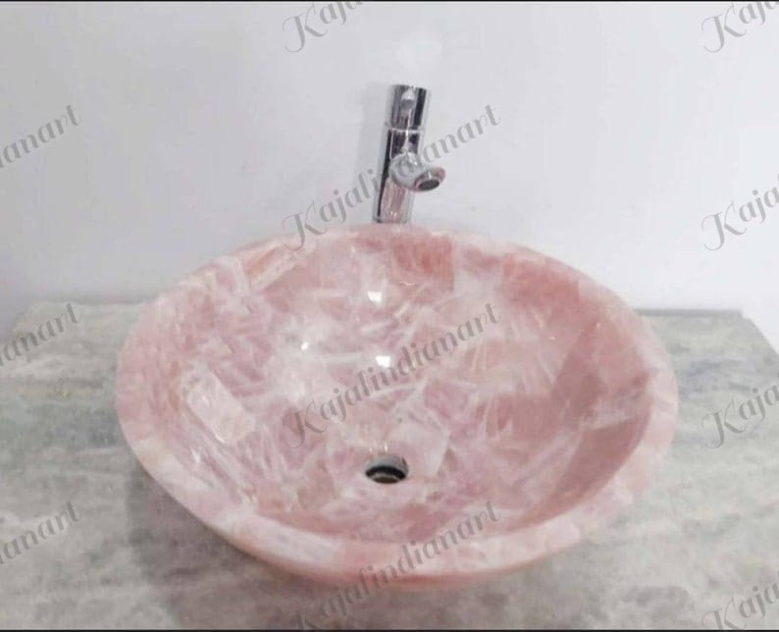 Custom Make Rose Quartz Luxury Bathroom Sink / Handmade Rose Quartz ...