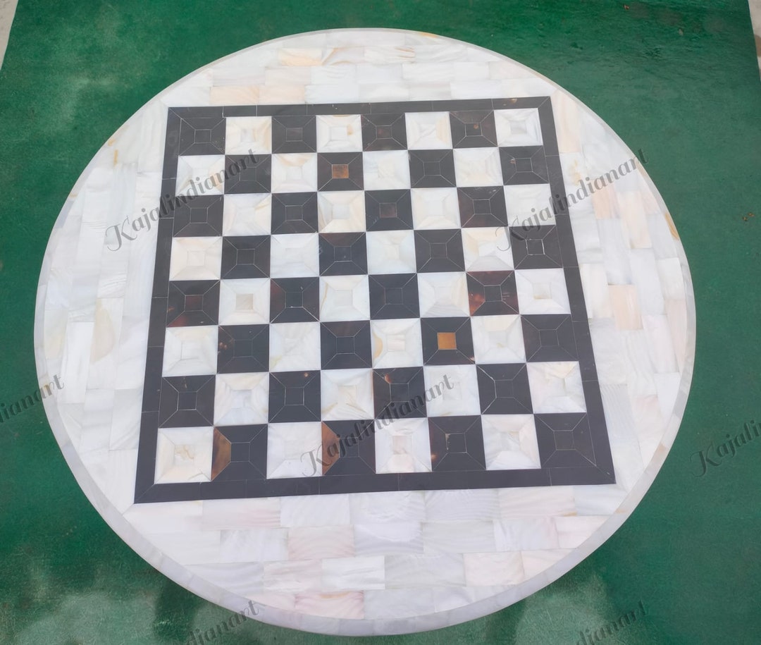 New Round Shape Marble Chess Board Table Top , Black and White Natural ...