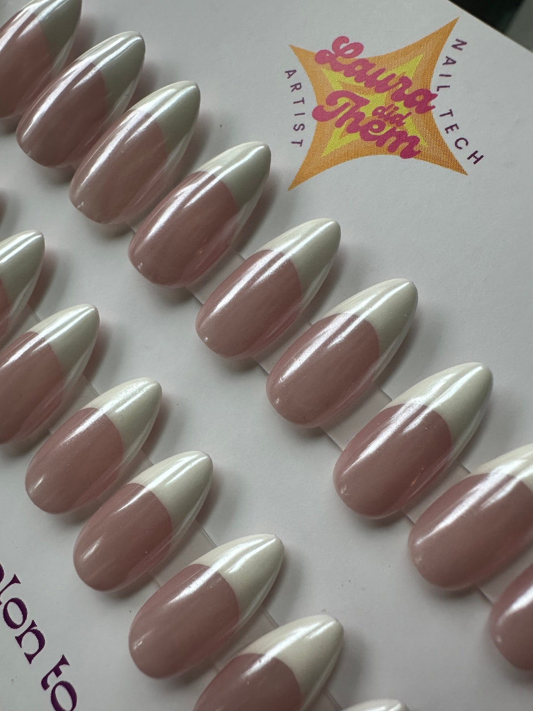 20 Nails ALL SIZES INCLUDED / Chrome French Press on Nails, Pink Nails ...