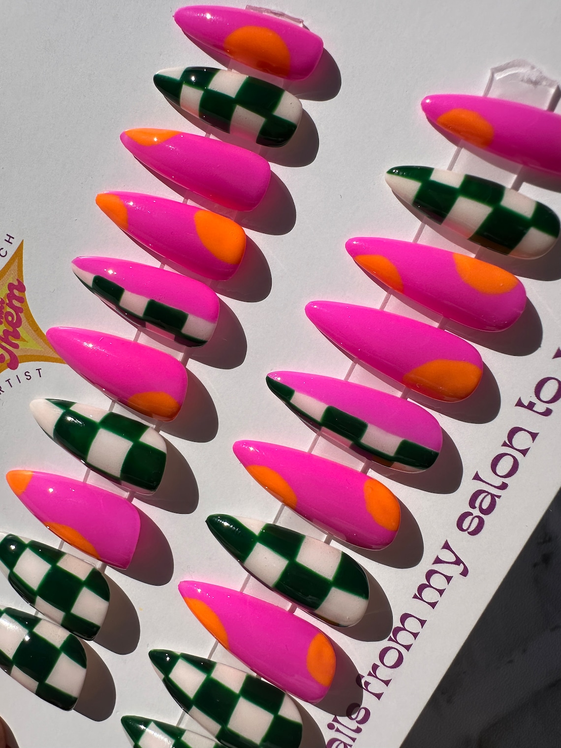 20 Nails ALL SIZES INCLUDED / Checkered Print Press on Nails, Hand ...