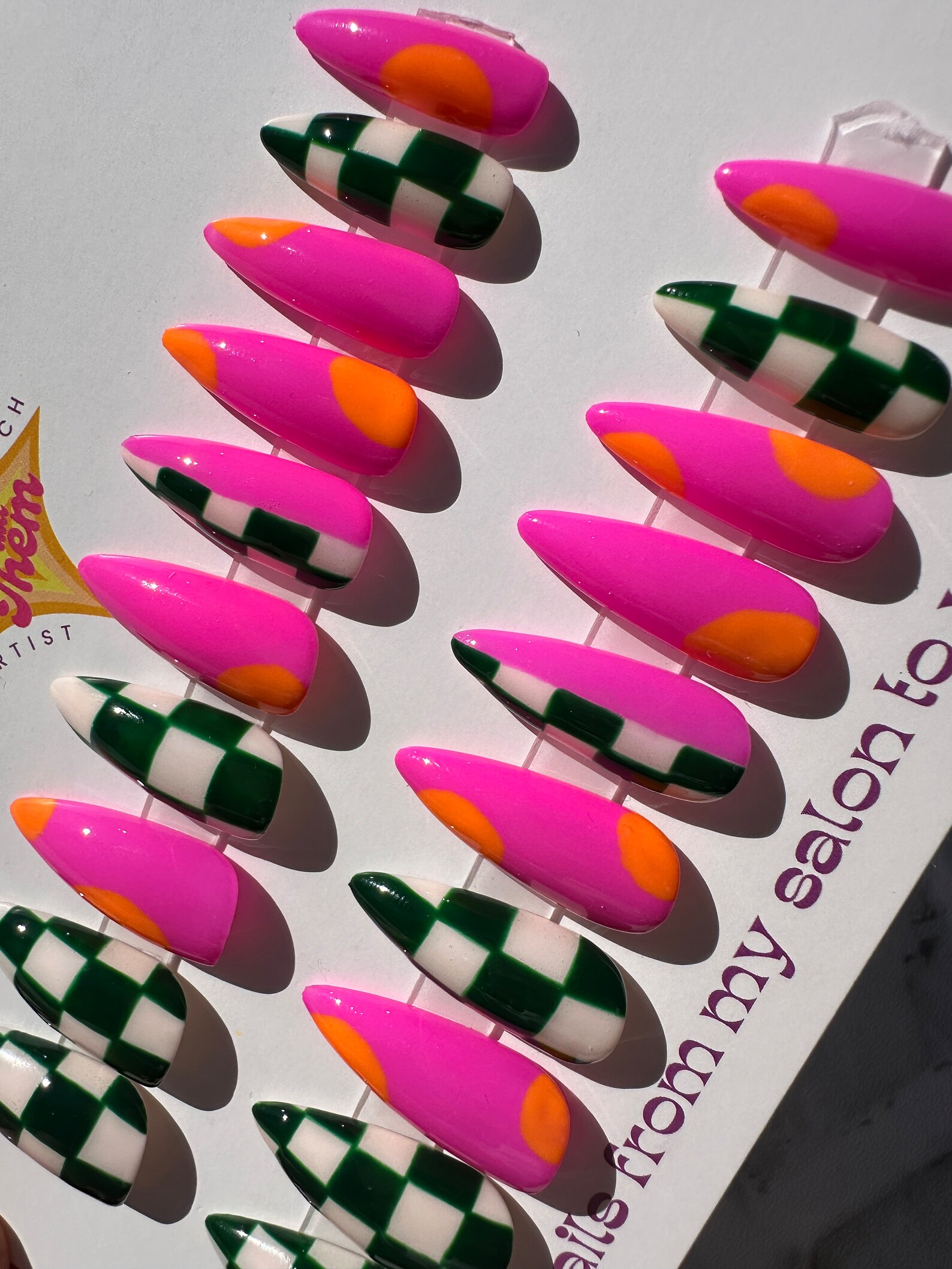 20 Nails ALL SIZES INCLUDED / Checkered Print Press on Nails, Hand ...
