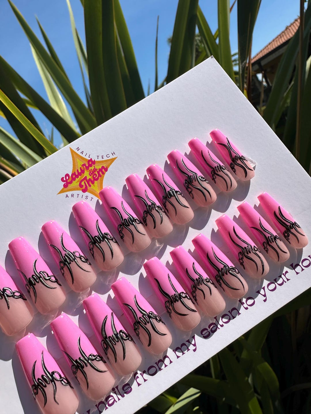 20 Nails ALL SIZES INCLUDED / Barbie Pink French Barbwire Press on ...