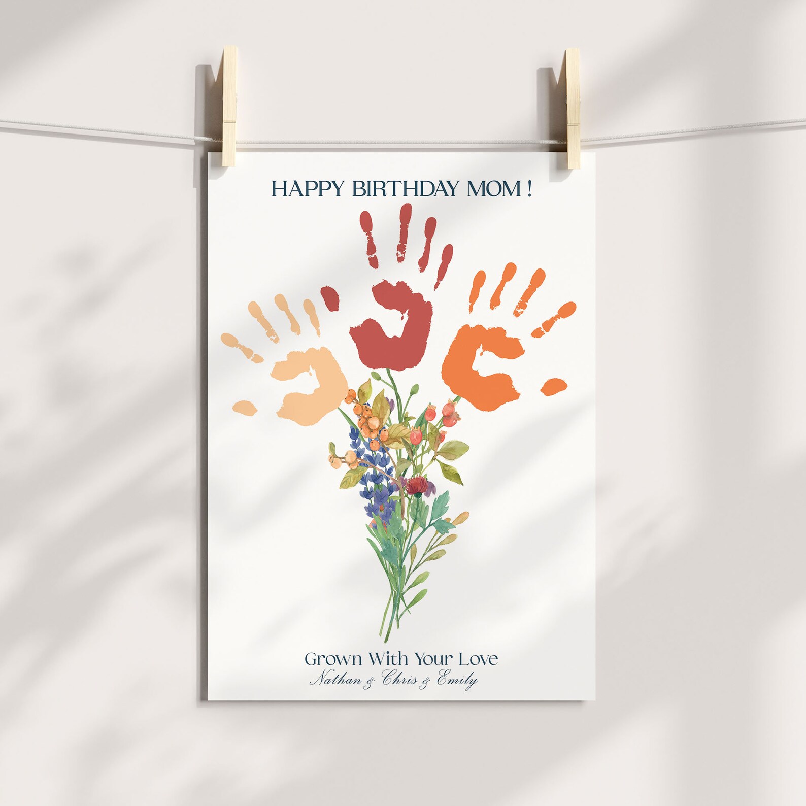 Printable Happy Birthday Handprint Art, Custom Birthday Gift, Handprint ...